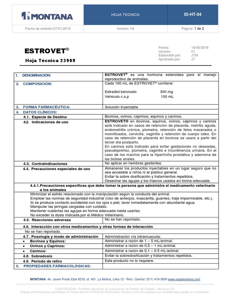 Hoja Tecnica Estrovet | PDF | Estrógeno | Metabolismo