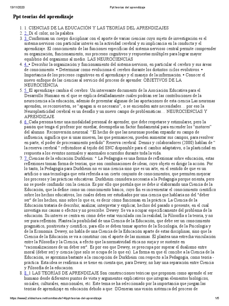 Teorias Del Aprendizaje | PDF | Aprendizaje | Pensamiento
