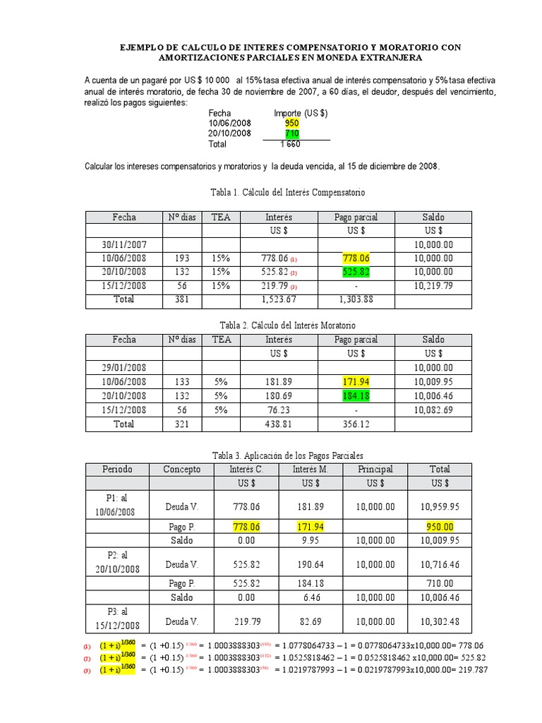 30 - 01 - 2023 Ejemplo de Calculo de Interes Compensatorio y Moratorio ...