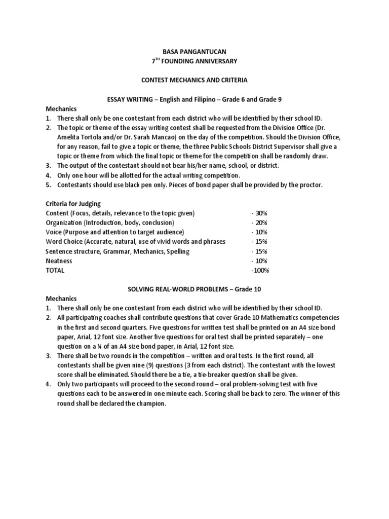 Contest Mechanics and Criteria For Judging | PDF | Learning | Human ...