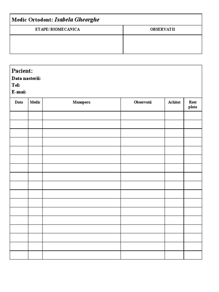 Template Fisa Pacient | PDF