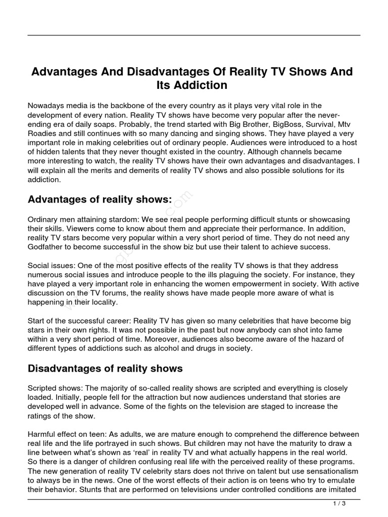 Advantages and Disadvantages of Reality TV Shows and Its Addiction ...