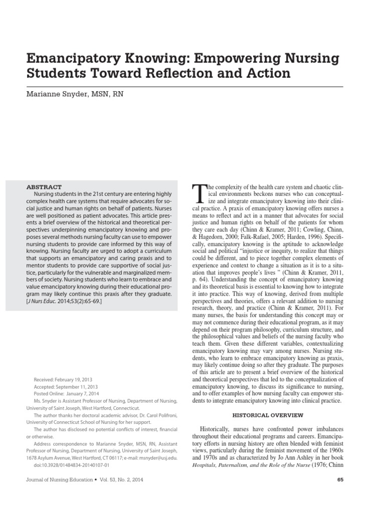 Emancipatory Knowing | PDF | Critical Theory | Nursing