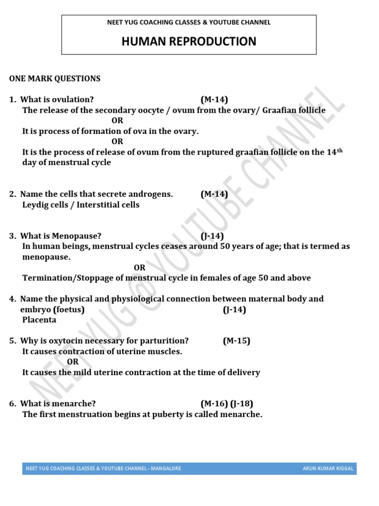 Human Reproduction Pyqs | PDF | Menstrual Cycle | Placenta