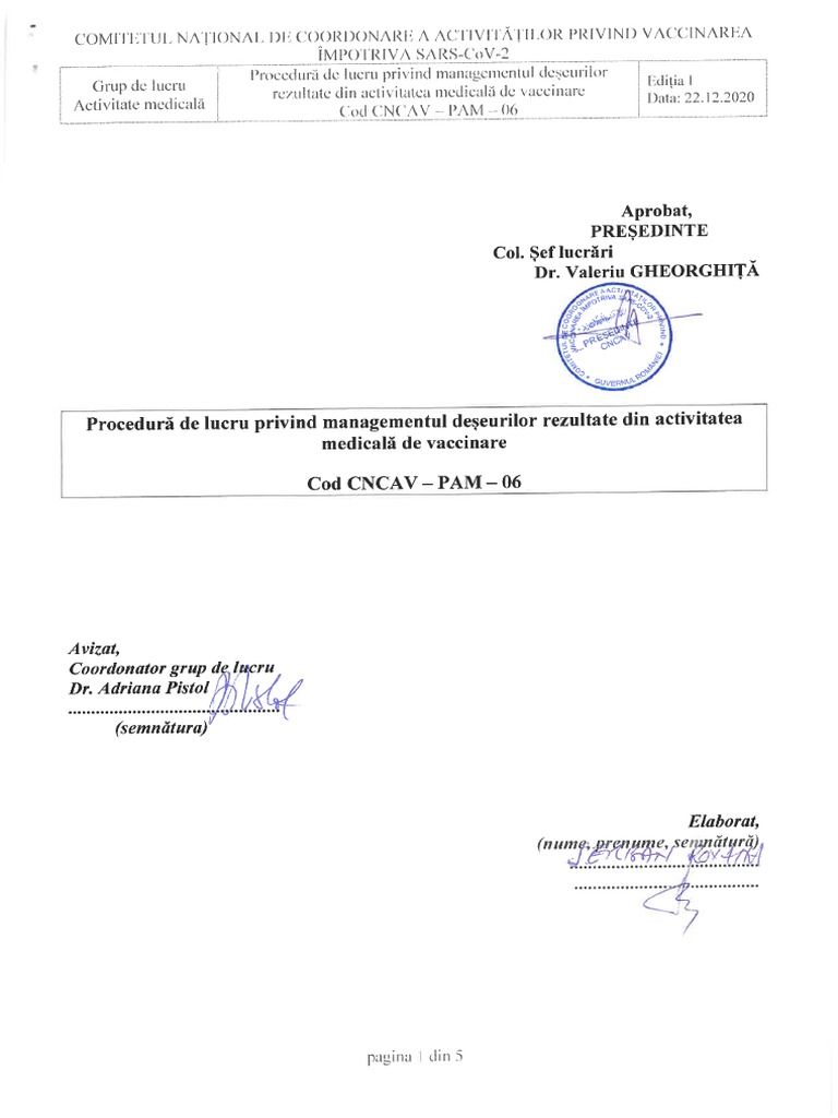 Procedura de Lucru Privind Managementul Deseurilor Rezultate Din ...