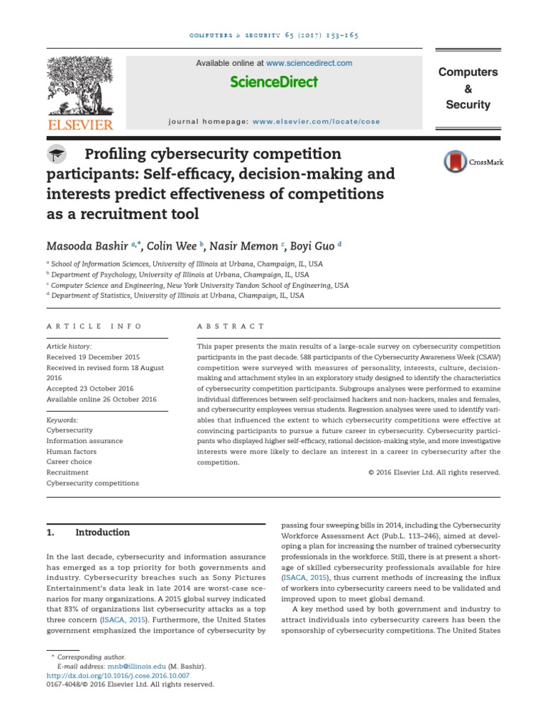 Bashir Et Al. - 2017 - Profiling Cybersecurity Competition Participants Self-Efficacy, Decision ...