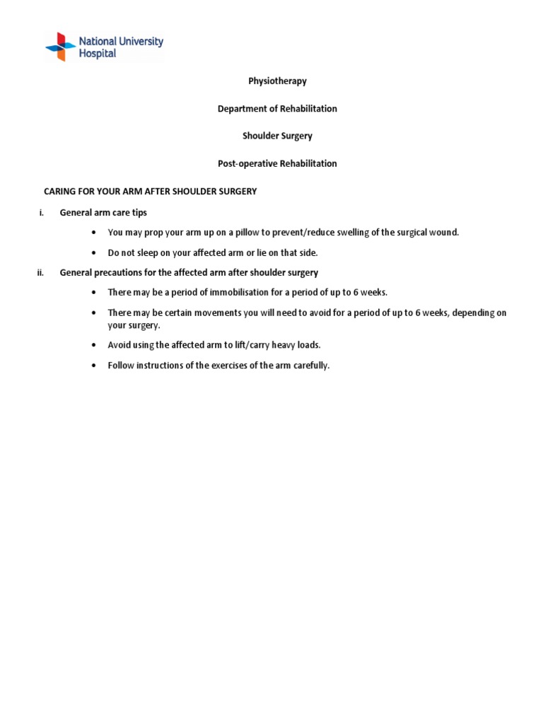 Post-Operative Shoulder Rehab Guide | PDF | Surgery | Physical Therapy