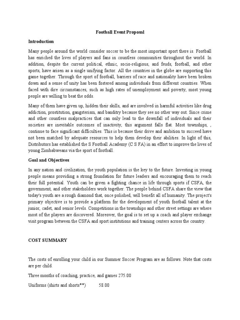 Football Event Proposal | PDF