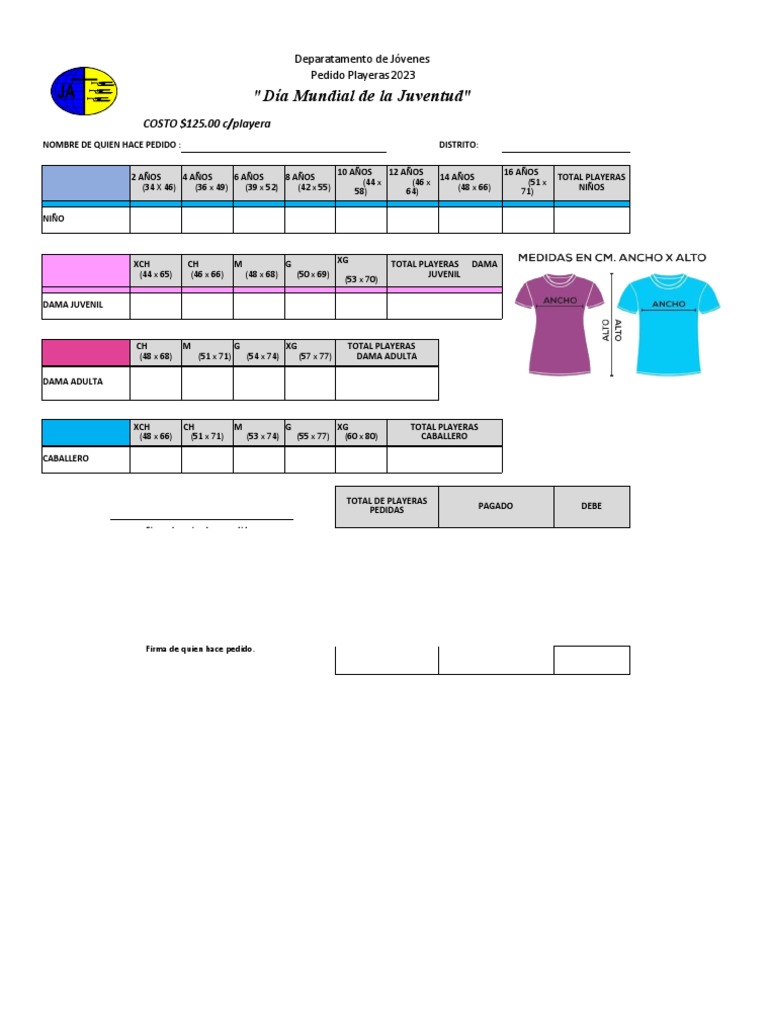 Formato y Pedido Playeras Día M Ja | PDF