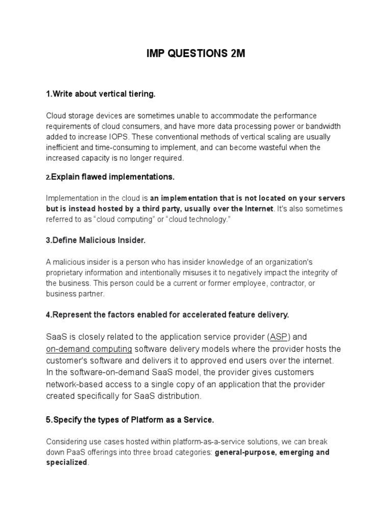 Imp Questions 2m | PDF | Cloud Computing | Software As A Service