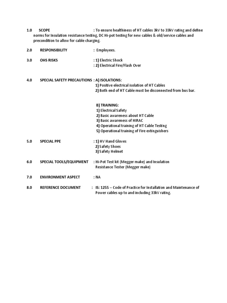 Standard Norms and Protocol For Cable Testing and Charging (Jan 2023 ...