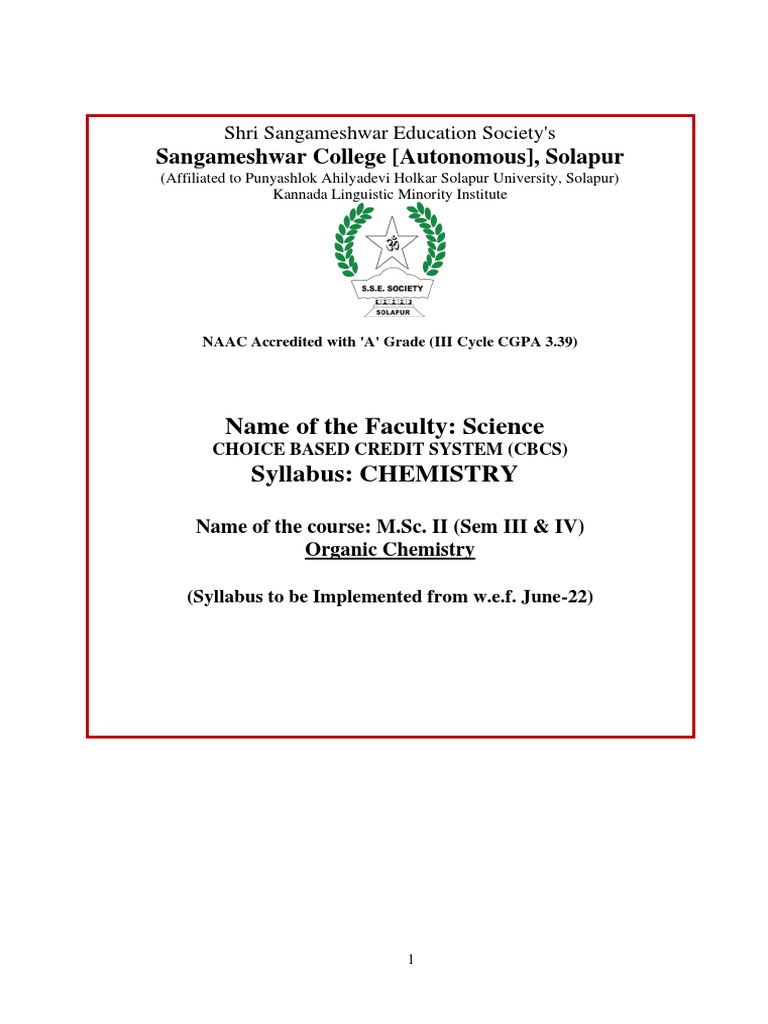 MSC II - Organic - Chemistry - Final - Syllabus - 22 - 05 - 2022 | PDF ... MSC II - Organic - Chemistry - Final - Syllabus - 22 - 05 - 2022 | PDF ...