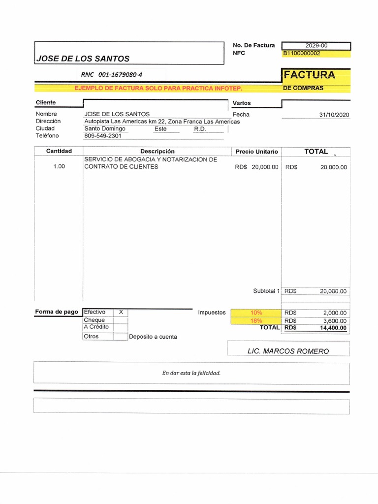 Ejemplo de Factura de Compras (Proveedor Informal) Profesional | PDF