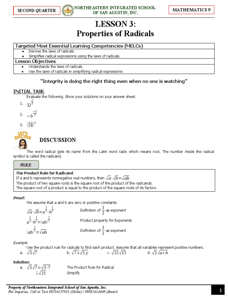 Math 9 Lesson 4 | PDF | Square Root | Algebra