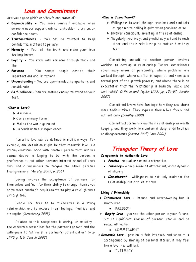 Love and Commitment | PDF | Love | Attachment Theory