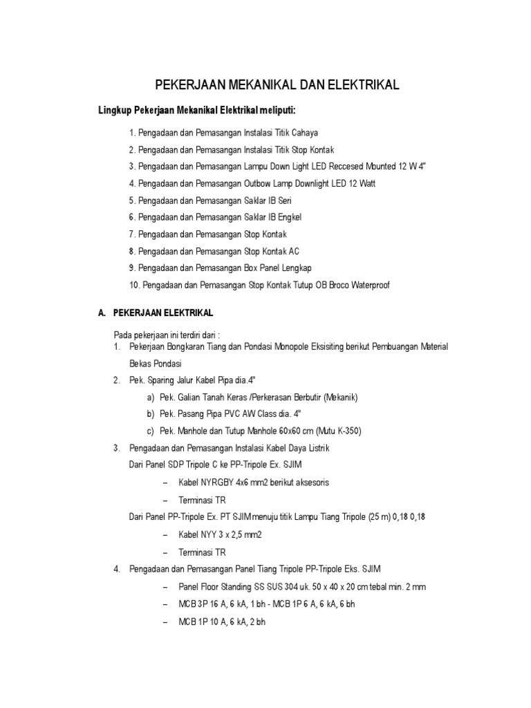 Metode Pelaksanaan Pekerjaan Elektrikal | PDF | Teknologi & Rekayasa