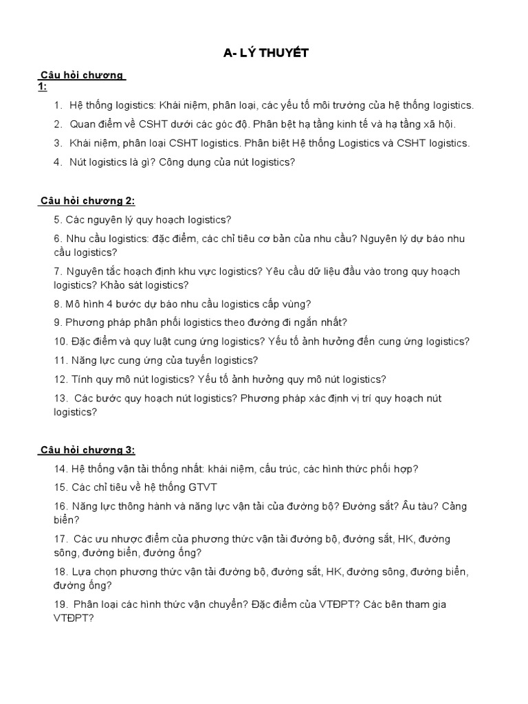 Đề cương ôn tập - CSHT Logistics (Lý thuyết) | PDF