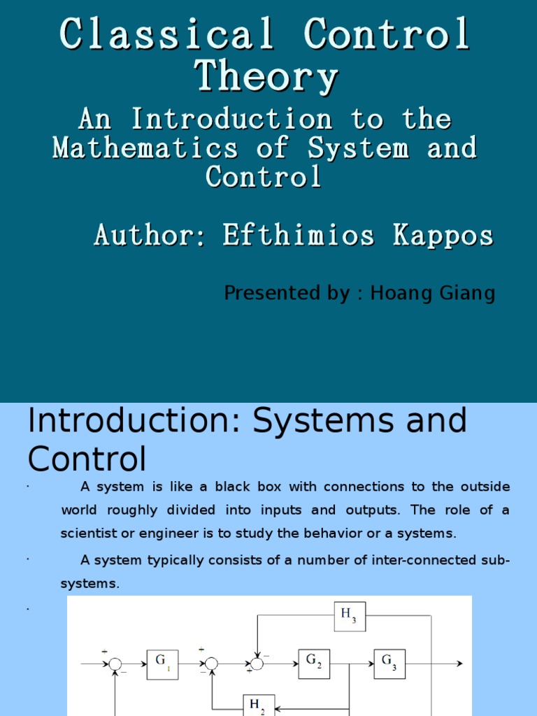 An Introduction To The Mathematics of System and Control: Author ...