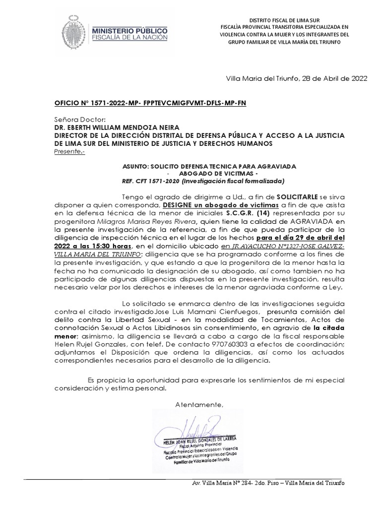 Oficio para Solicitar Defensor Publico de Victimas 1571-2020 | PDF | Fiscal | Justicia