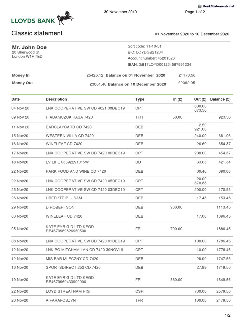 Classic bank statement overview | PDF