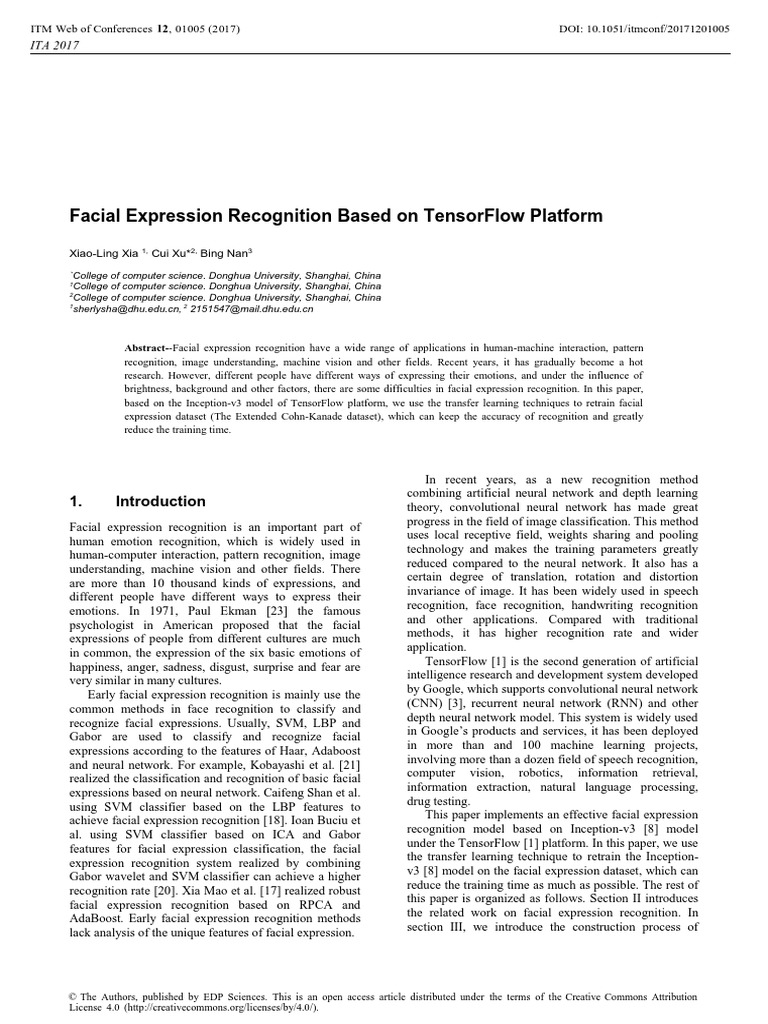 Facial Expression Recognition Based On Tensorflow Platform | PDF | Cognition | Applied Mathematics
