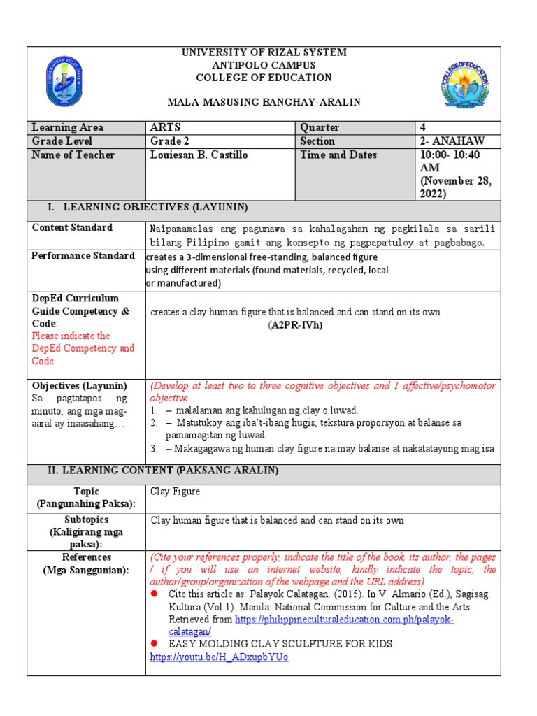 Arts - Lesson Plan - Castillo | PDF | Language Arts & Discipline | Art