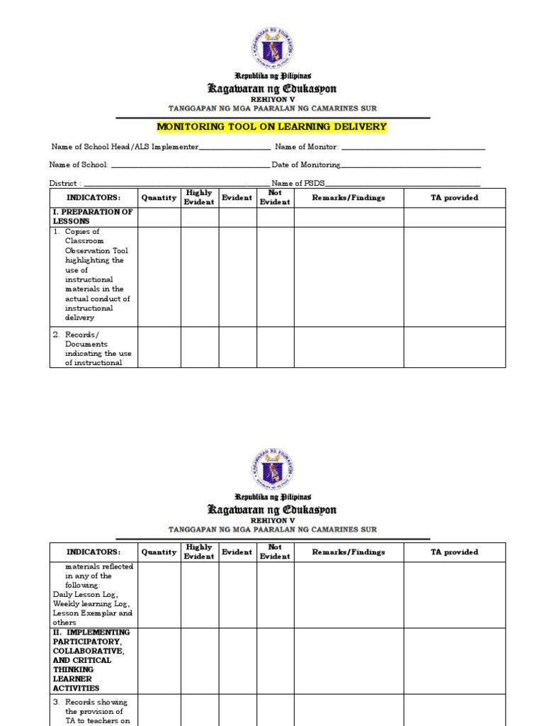 Curriculum Monitoring Tool 2025 | PDF | Learning | Teachers