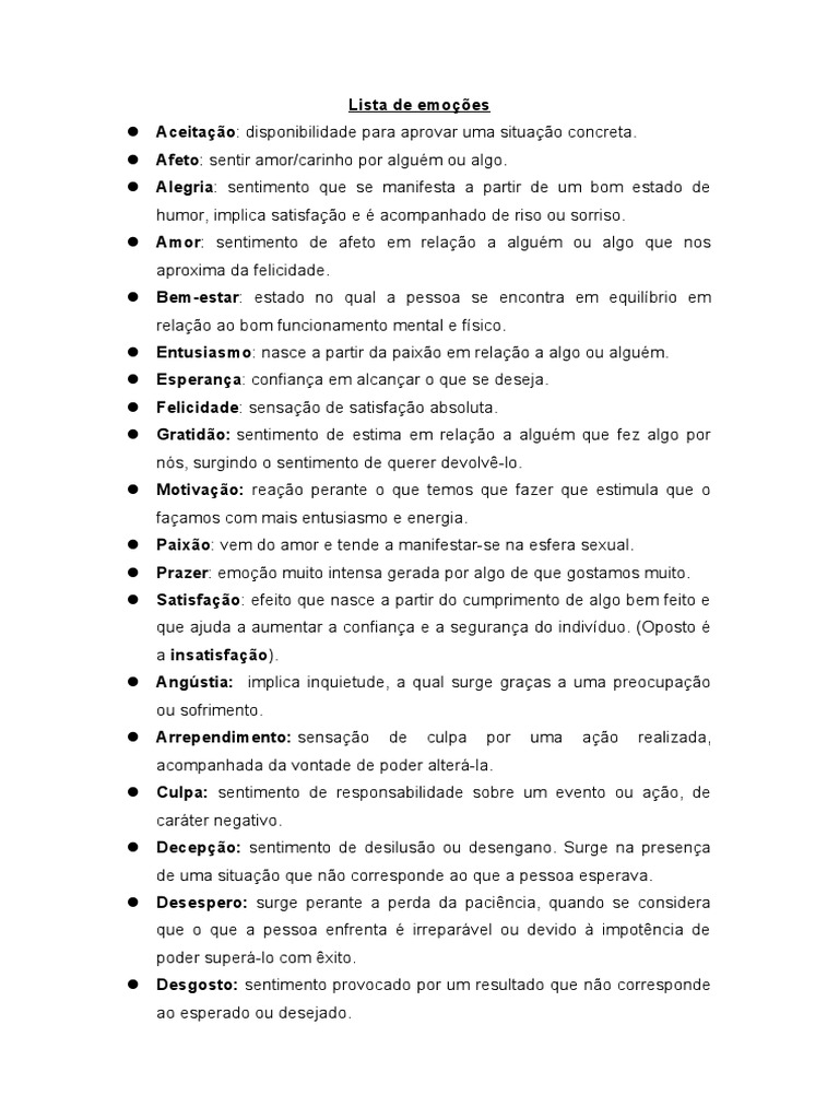 Lista de emoções TCC | PDF | Amor | Sentimento