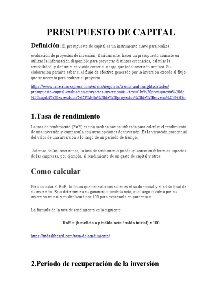 Presupuesto de Capital | PDF | Presupuesto | Valor presente neto