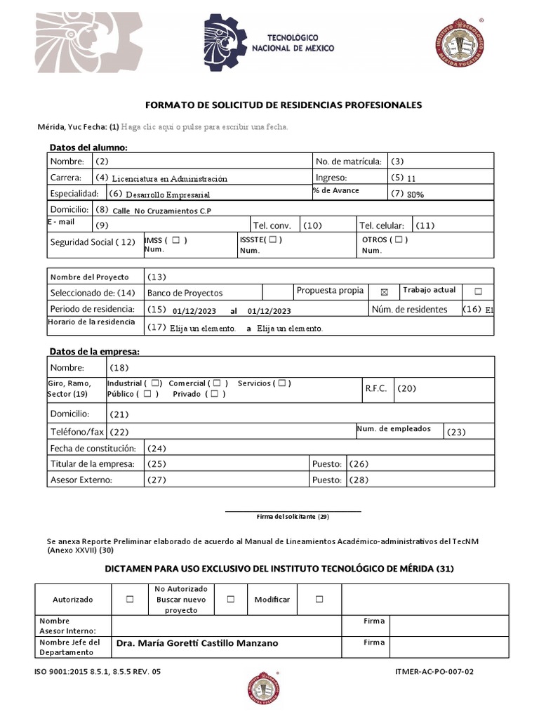 00 Itmer-Ac-po-007-02 Solicitud de Residencia Prof | PDF
