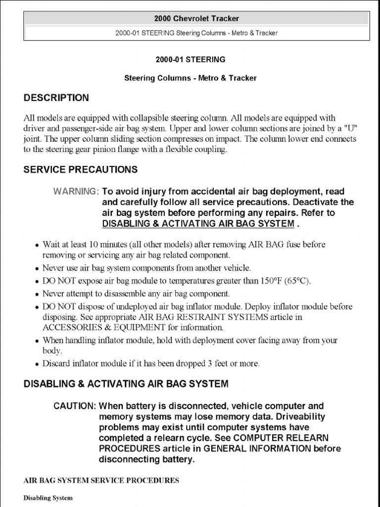 2000-01 STEERING COLUMN Chevy Tracker | PDF