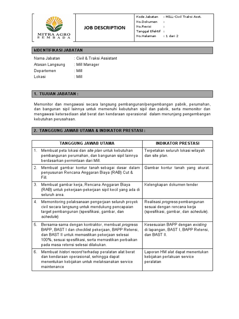 Deskripsi Pekerjaan Asisten Traksi Civil | PDF | Teknologi & Rekayasa