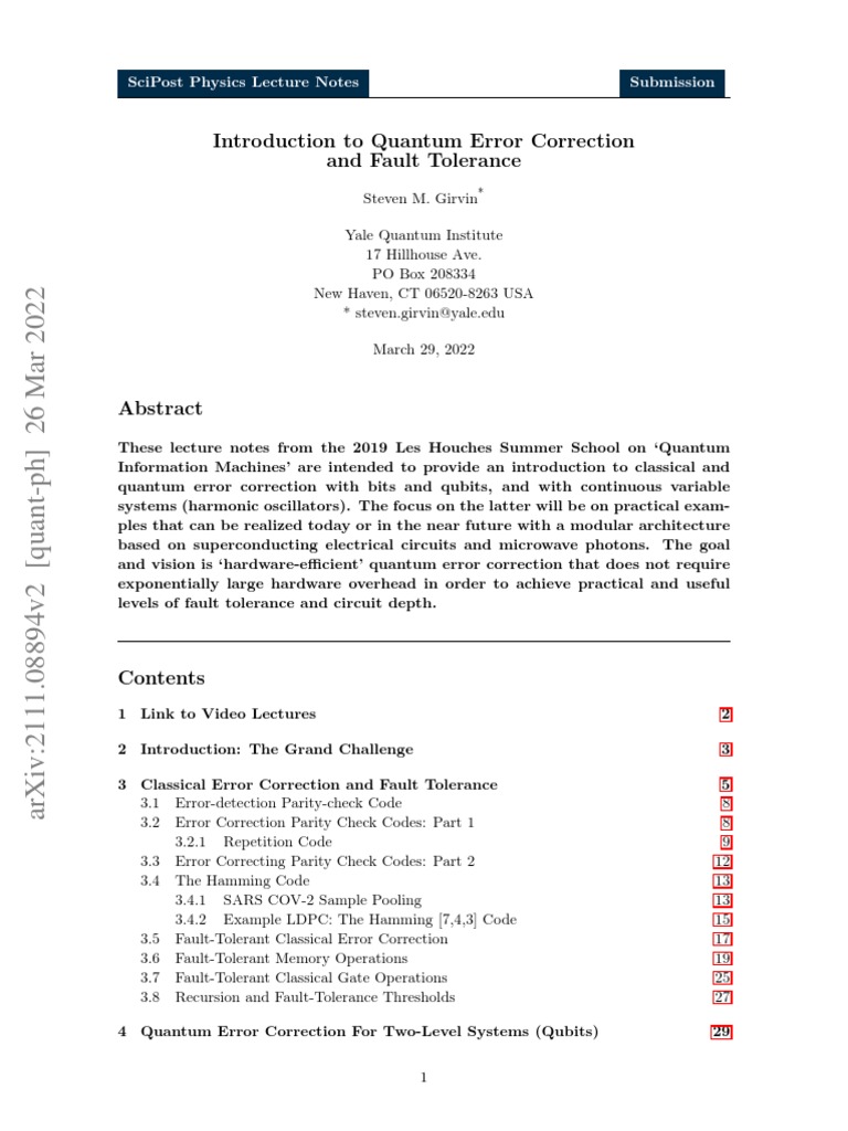 Introduction To Quantum Error Correction | PDF | Computer Data Storage | Control Theory