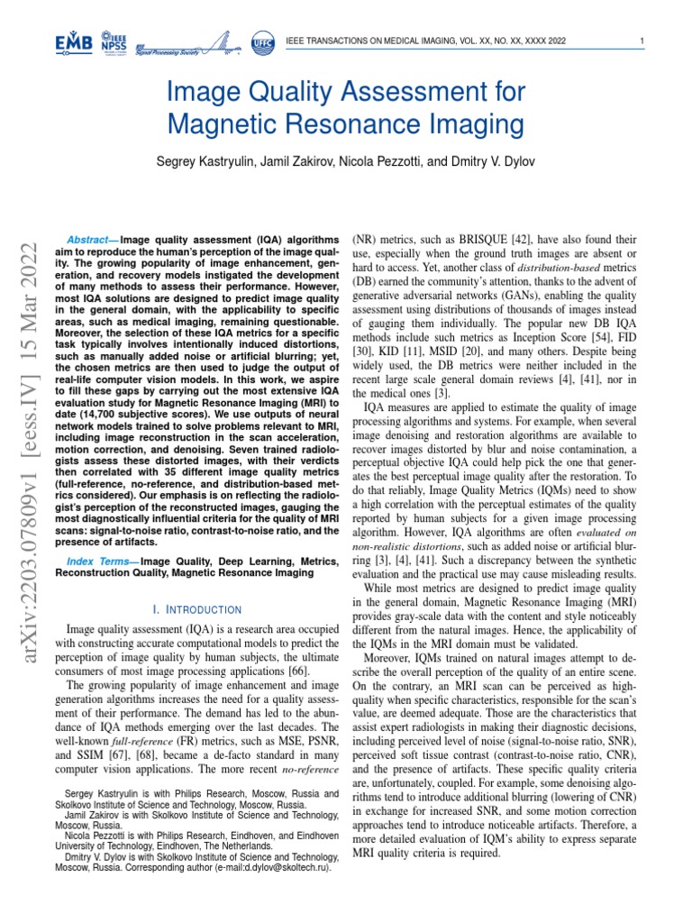 Image Quality Assessment For Magnetic Resonance Im | PDF | Magnetic ...
