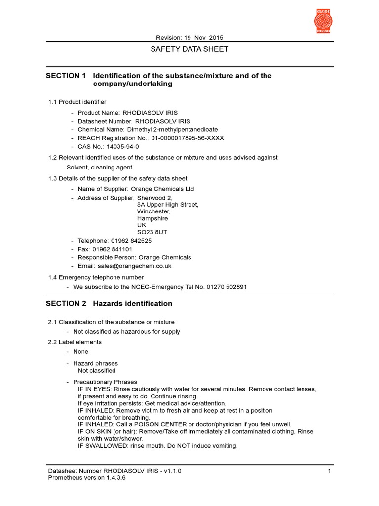 TDS - Rhodiasolv Iris | PDF | Dangerous Goods | Personal Protective ...