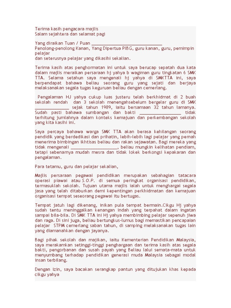 Teks Ucapan Persaraan | PDF Teks Ucapan Persaraan | PDF