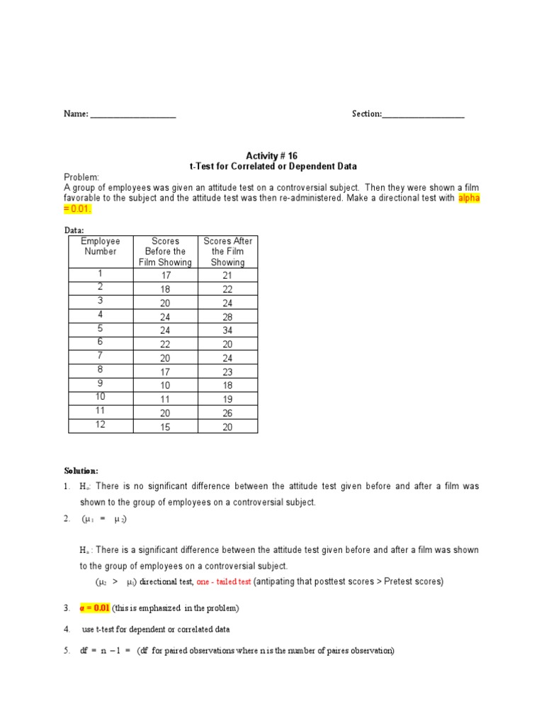 Lesson 13 Activity 16 BUTALIDQUEENIE | PDF | P Value | Statistical ...