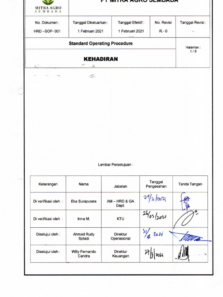 8.1.SOP Kehadiran PBM | PDF
