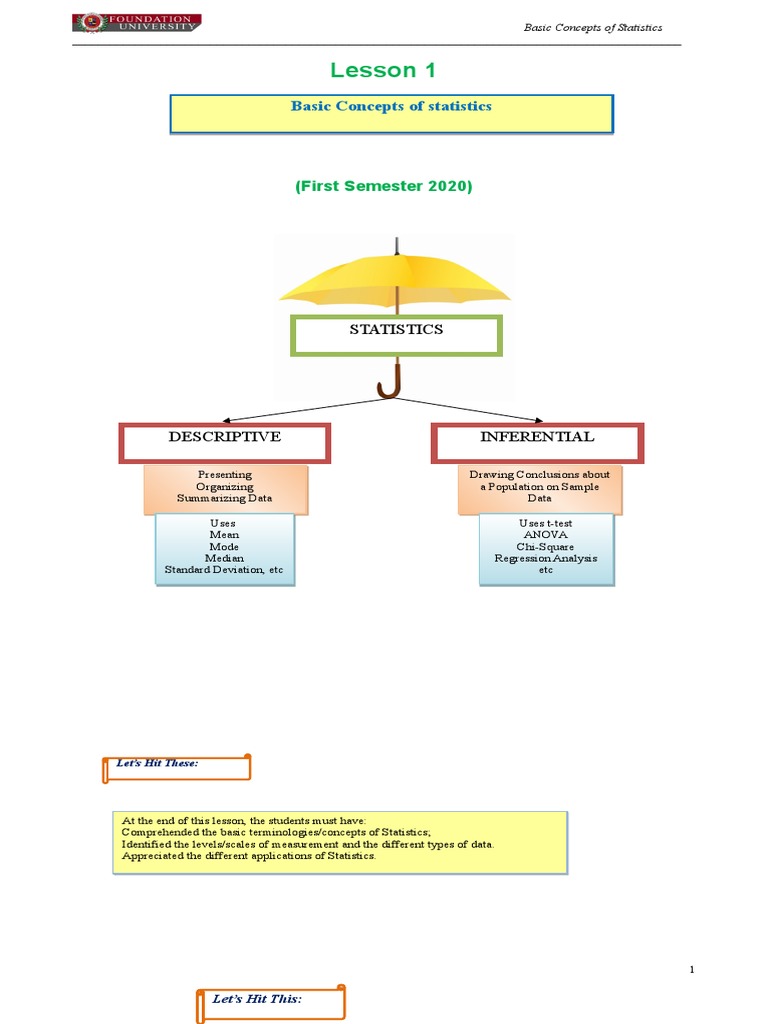 1lesson 1 Basic Concepts of Statistics With Answers | PDF | Sampling ...