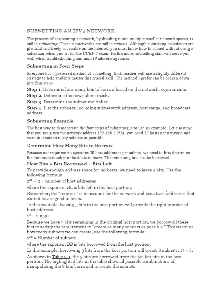 Subnetting An Ipv4 Network Pdf Network Architecture Mathematics