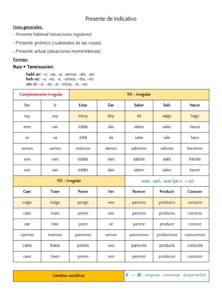 Presente de Indicativo | PDF | Lingüística | Idiomas