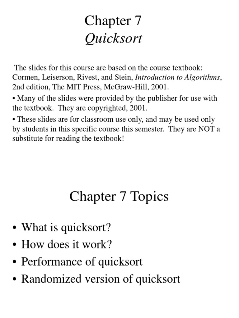 Ch7 Quick Sort Pdf Applied Mathematics Algorithms And Data Structures