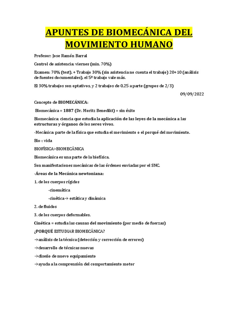 Apuntes de Biomecánica | PDF | Física | Biomecánica