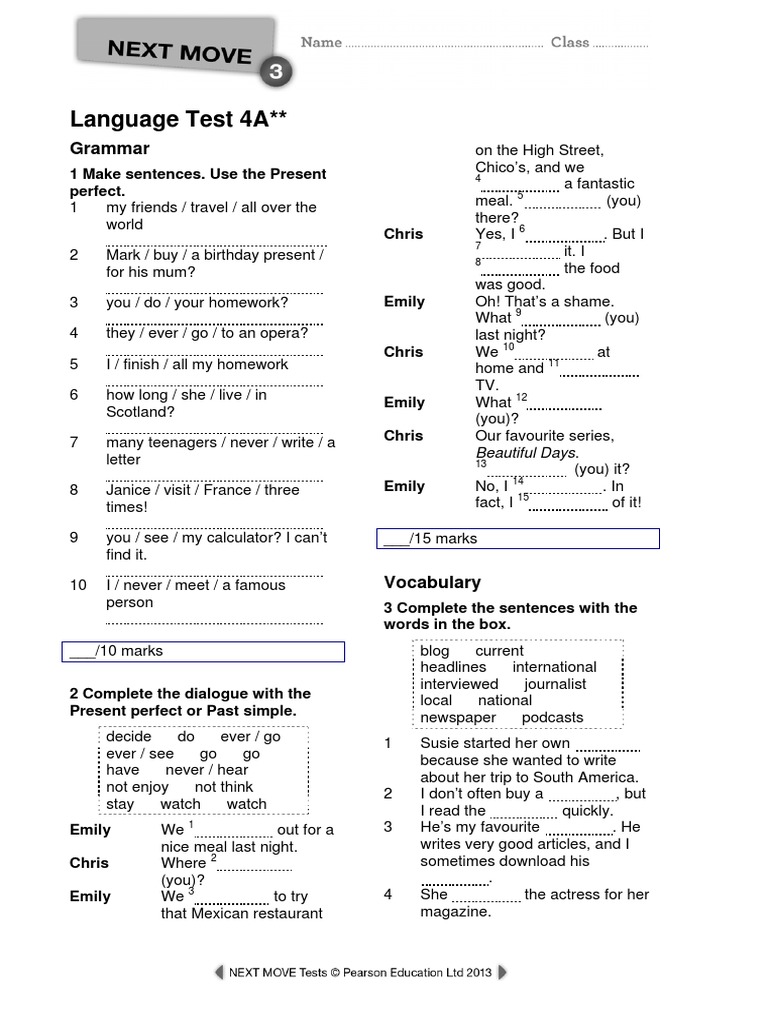 Language Test 4A : Grammar | PDF