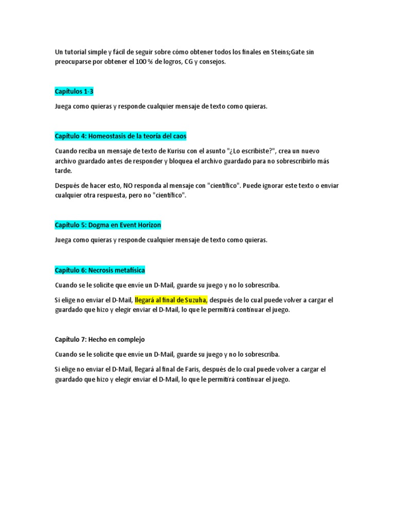 STEINS GATE (Guía de Todos Los Finales | PDF