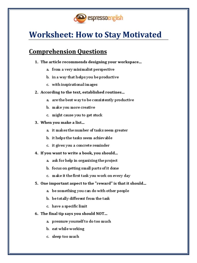 Worksheet Motivation | PDF | Behavior Modification | Psychology