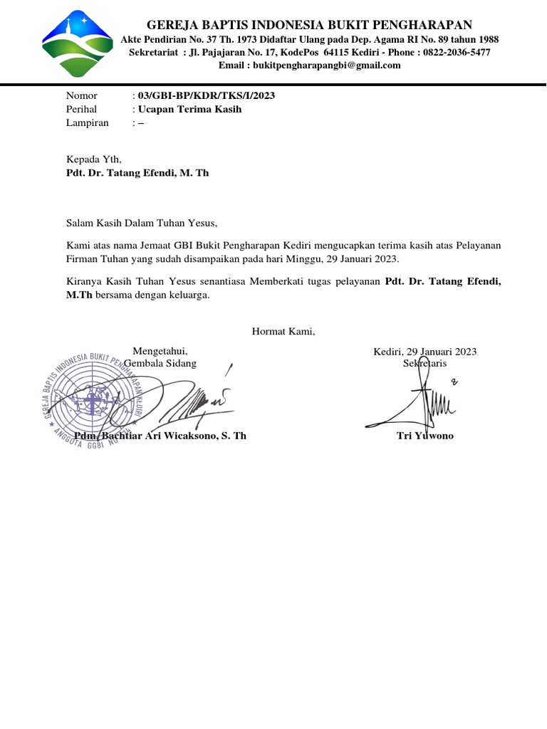 Surat Ucapan Terima Kasih | PDF