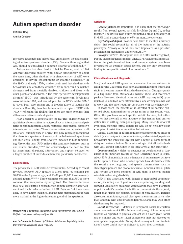 Autism Spectrum Disorder | PDF