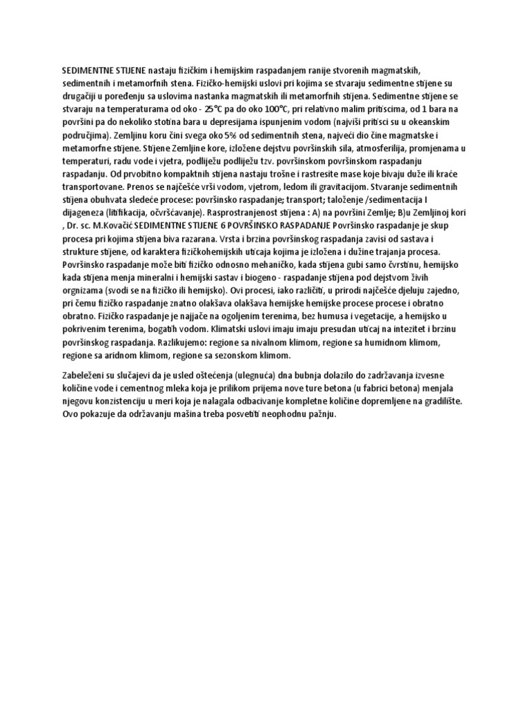 SEDIMENTNE STIJENE Nastaju Fizičkim I Hemijskim Raspadanjem Ranije ...
