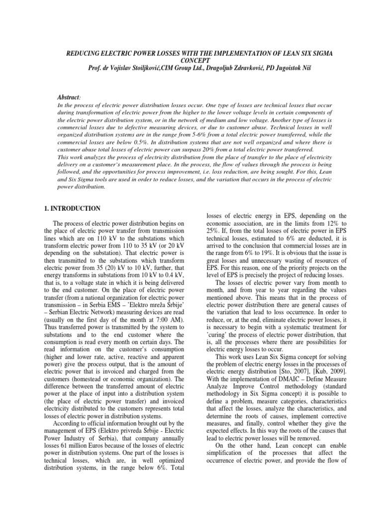 Reducing Electric Power Losses With The Implementation of Lean Six Sigma Concept | PDF ...